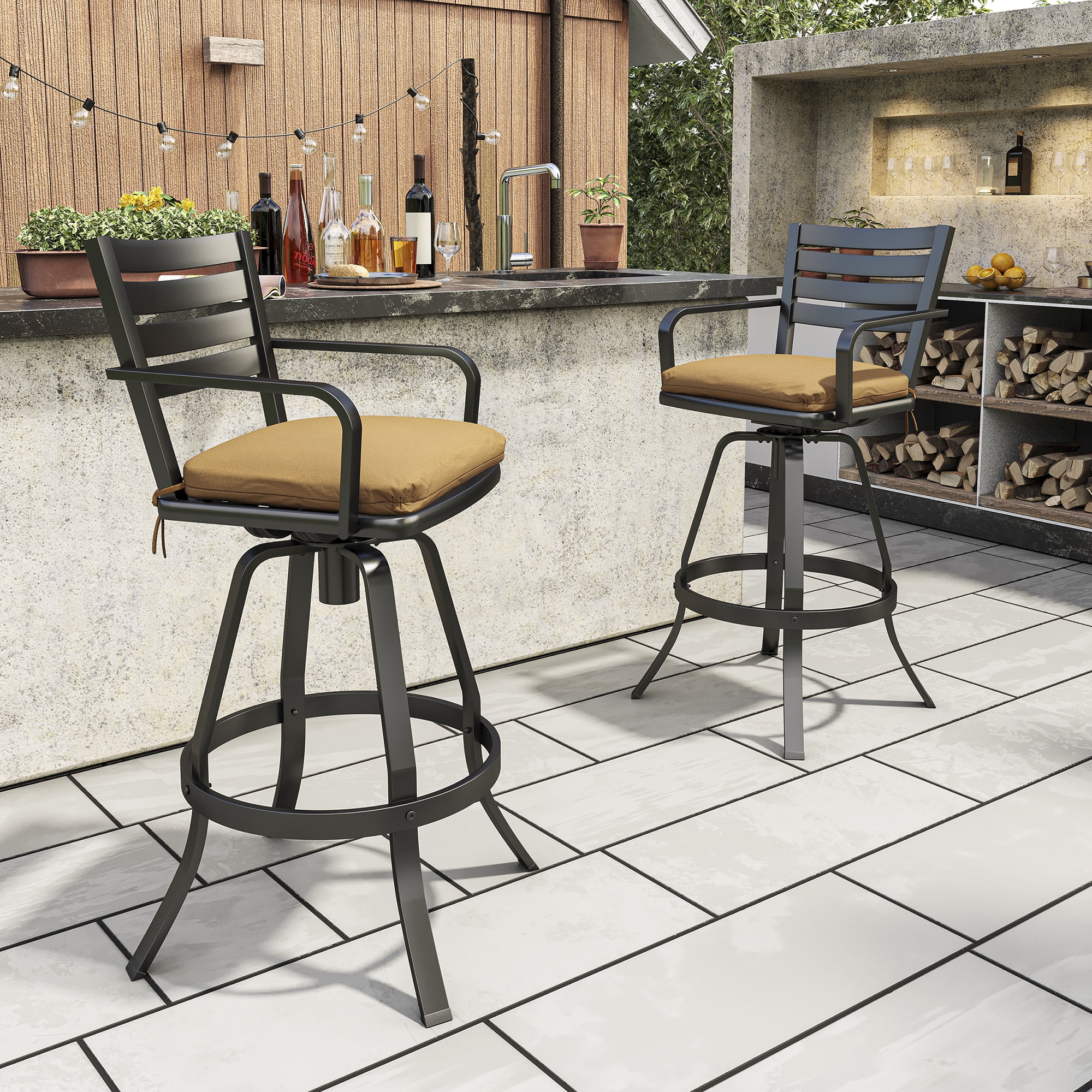 Crestlive Products Patio Bar Stools - High Outdoor Furniture, Echo Teak ...