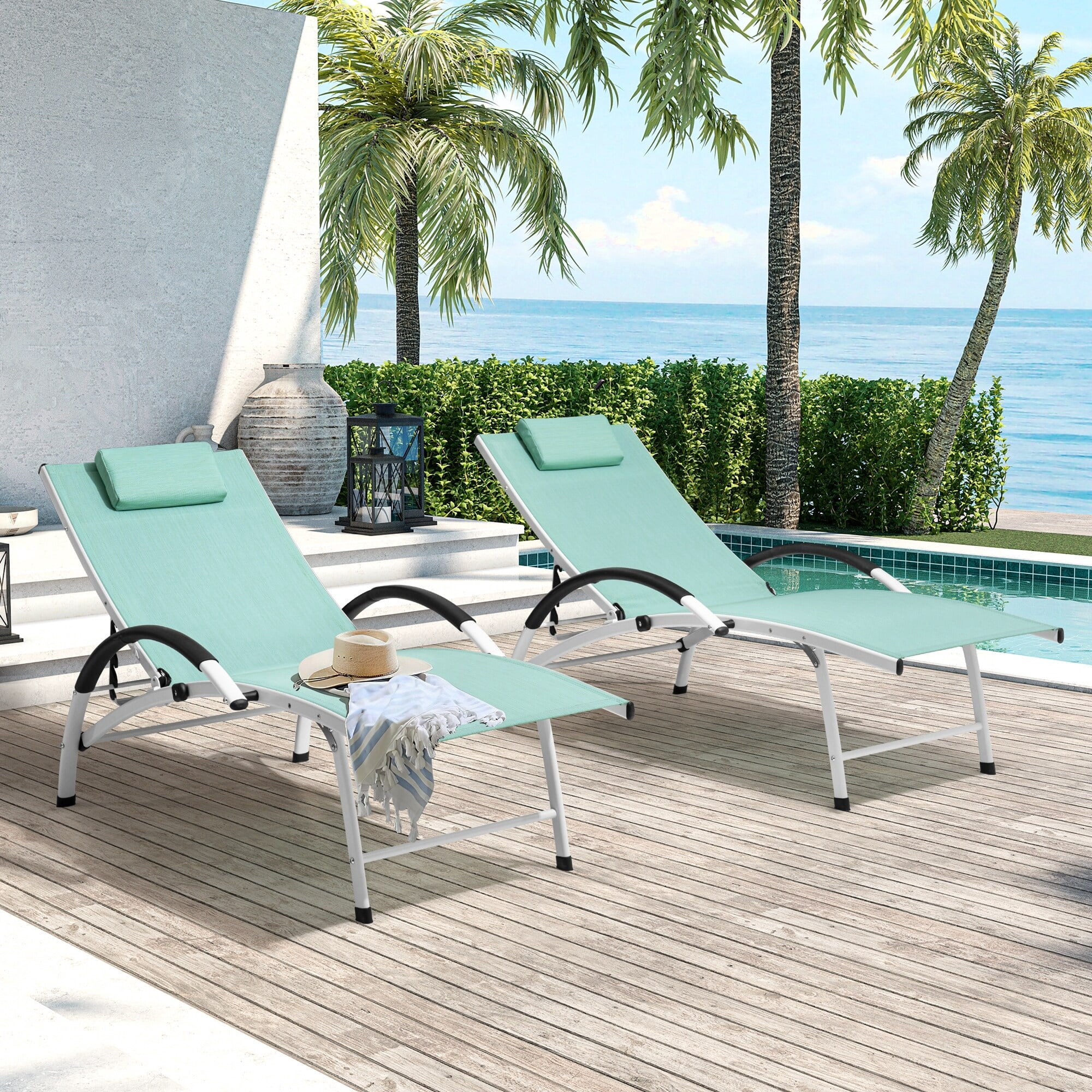 Crestlive Products Outdoor Adjustable Reclining Aluminum Chaise Lounge ...