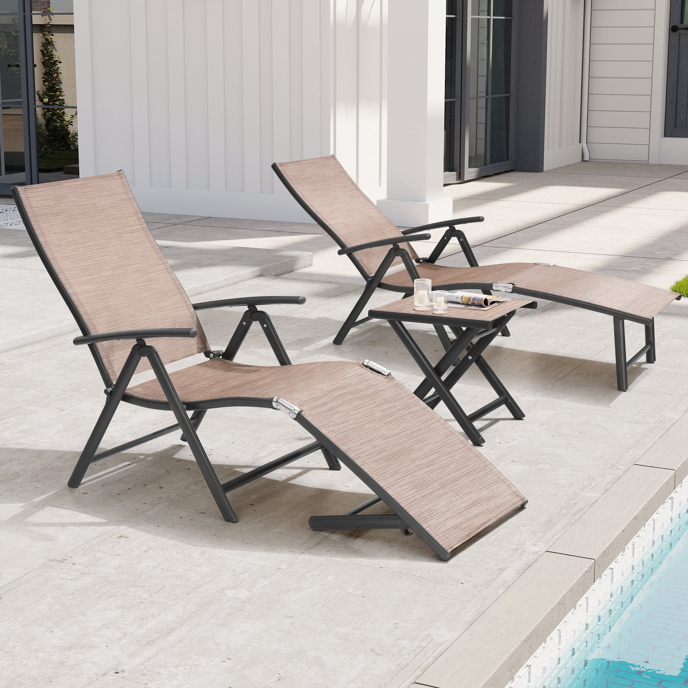 Crestlive Products 3-Pieces Outdoor Chaise Lounge Set Aluminum ...