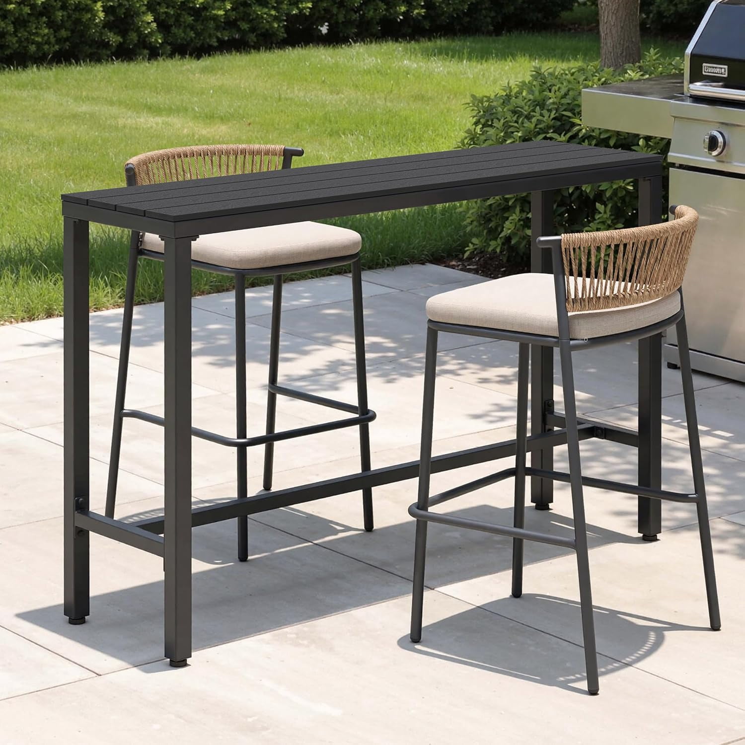 Crestlive Products Outdoor Bar Table Set with 2 Stools, 55" Bar Table ...