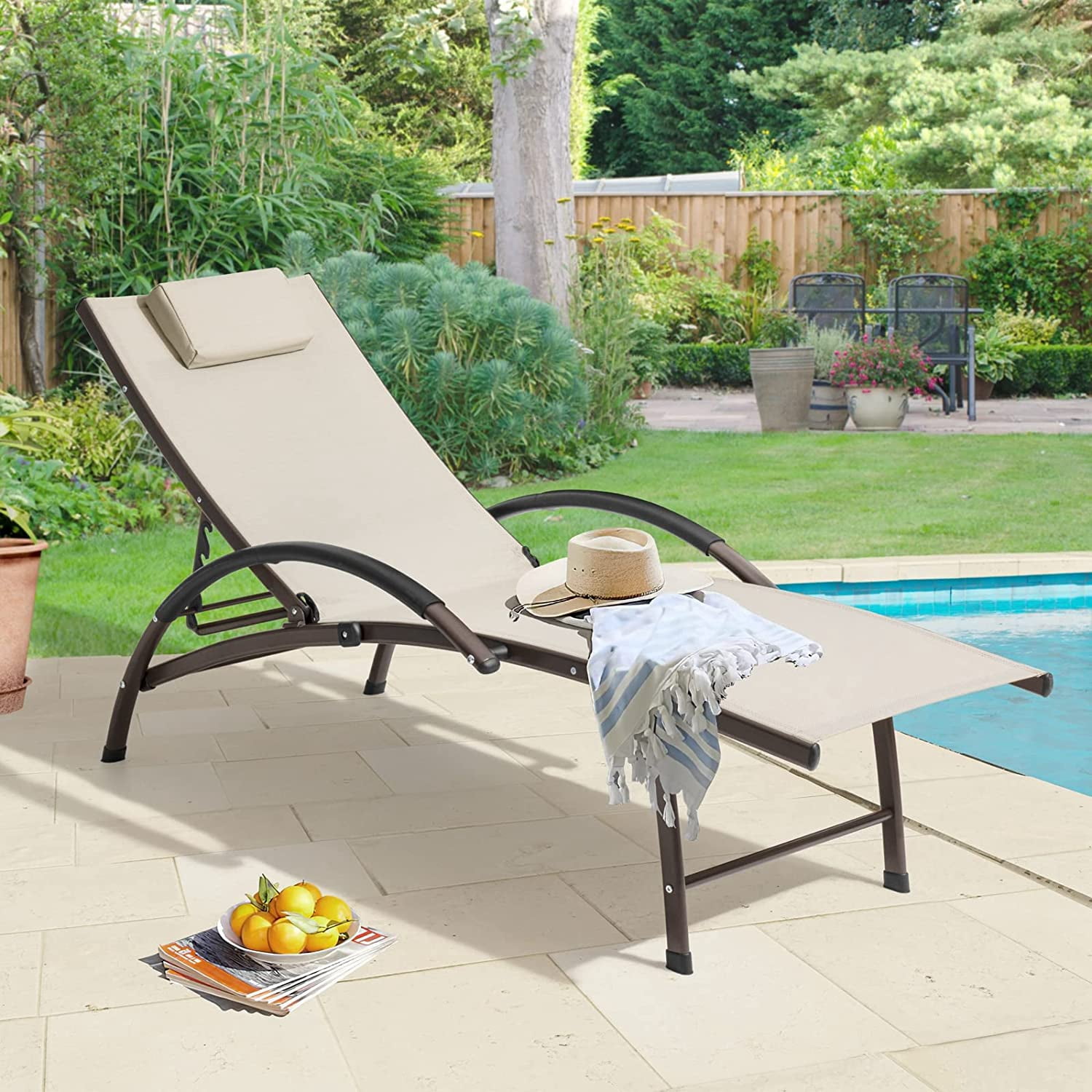 Crestlive Products Outdoor Chaise Lounge Chair - Aluminum Adjustable ...