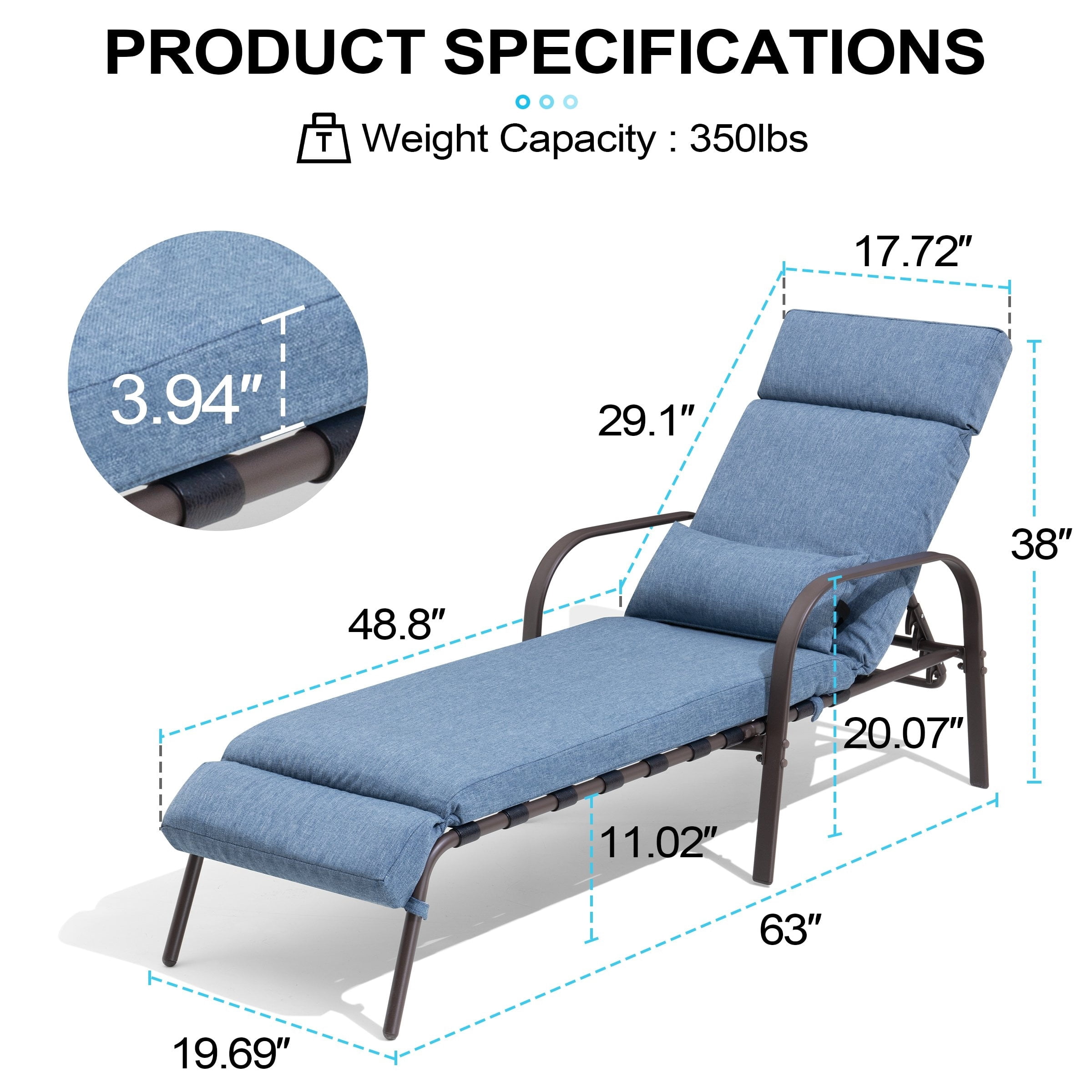 Crestlive Products Outdoor Cushioned Adjustable Chaise Lounge Chairs ...