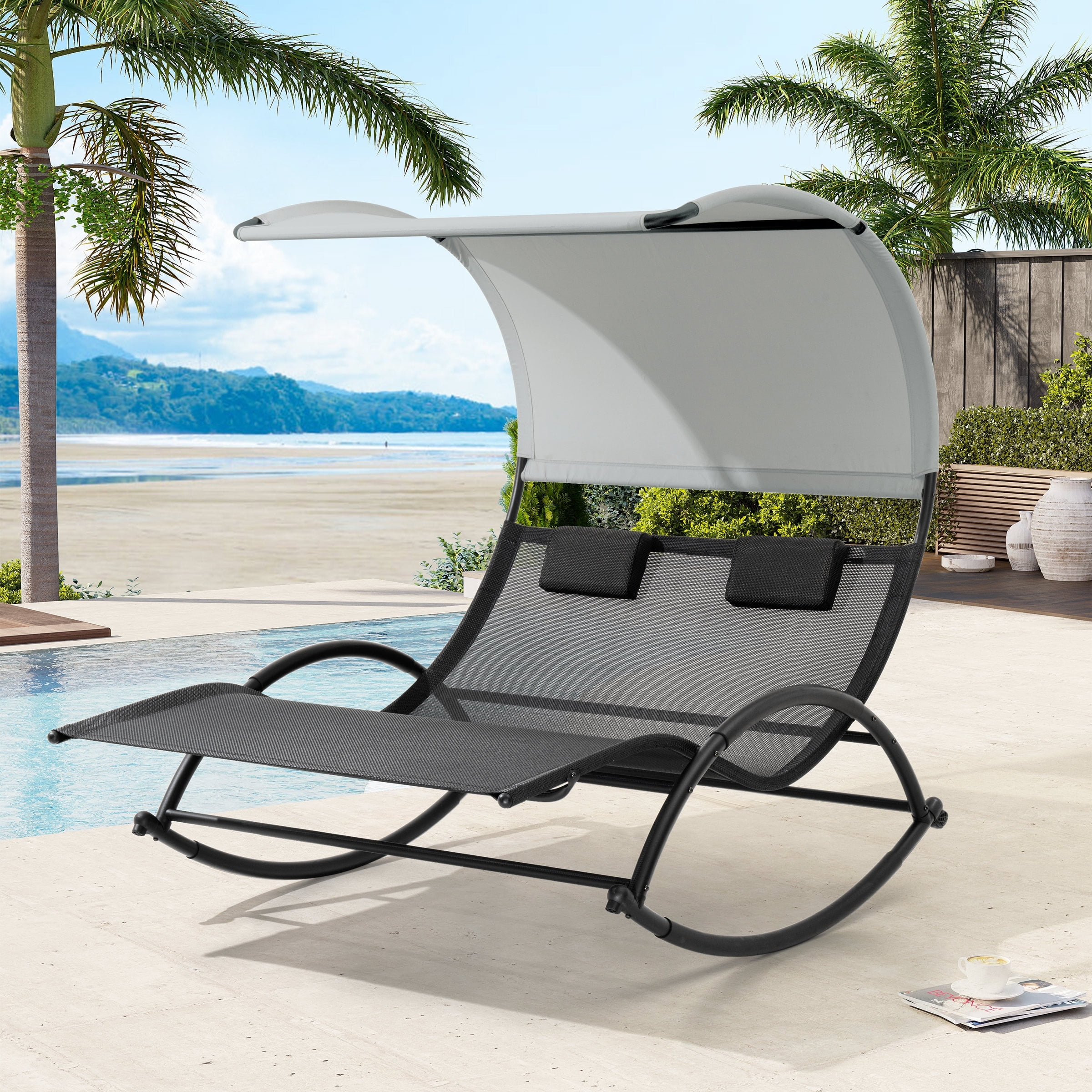 Crestlive Products Outdoor Double Chaise Lounge Chair Rocking Lounger ...