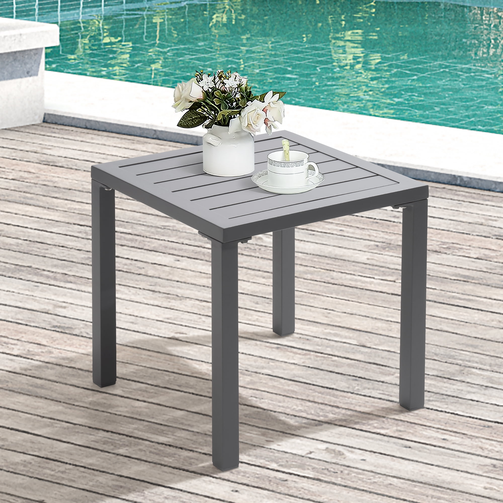 Crestlive Products Outdoor Aluminum End Table Square Patio Side Table ...