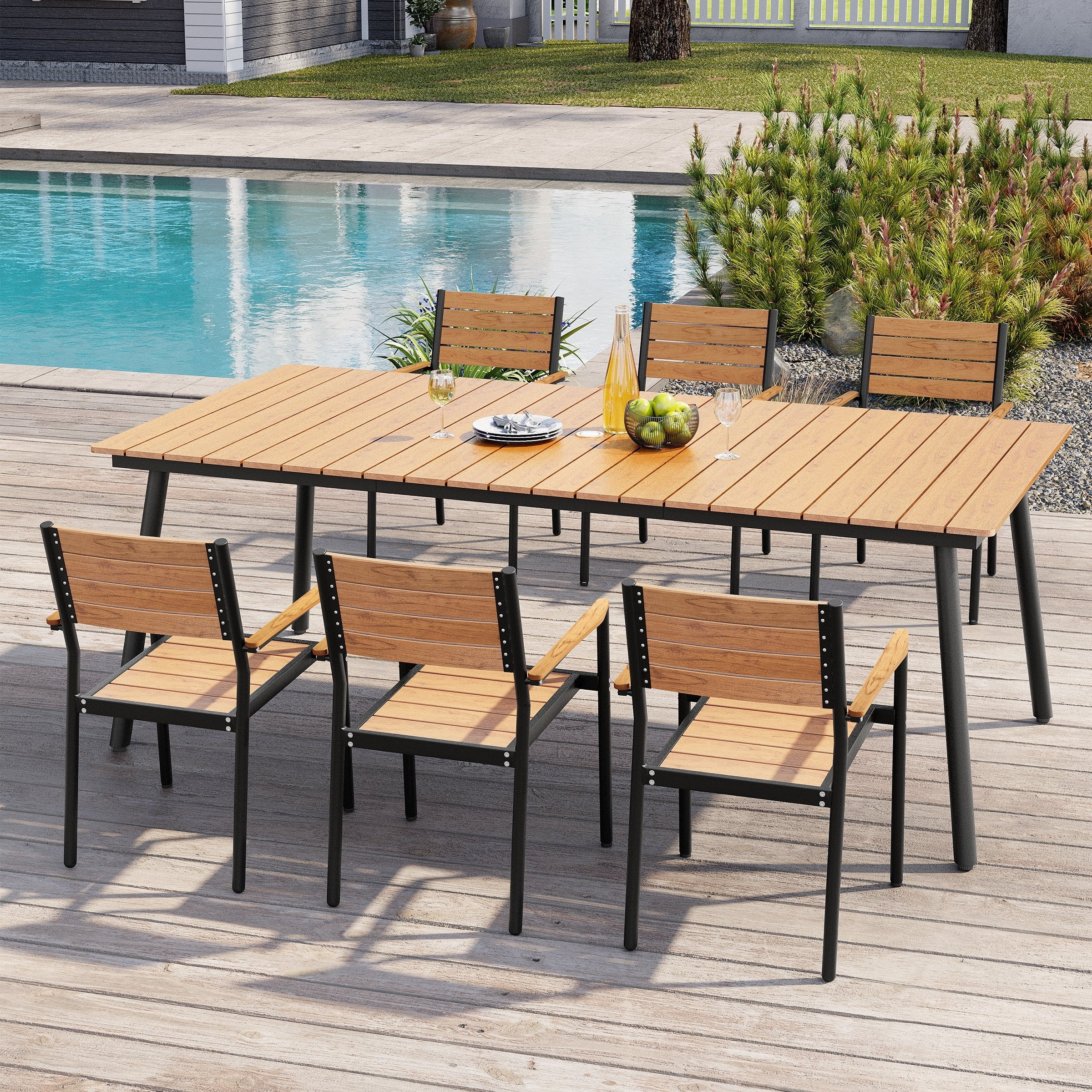 Crestlive Products Outdoor Patio Rectangle Aluminum Dining Table with ...