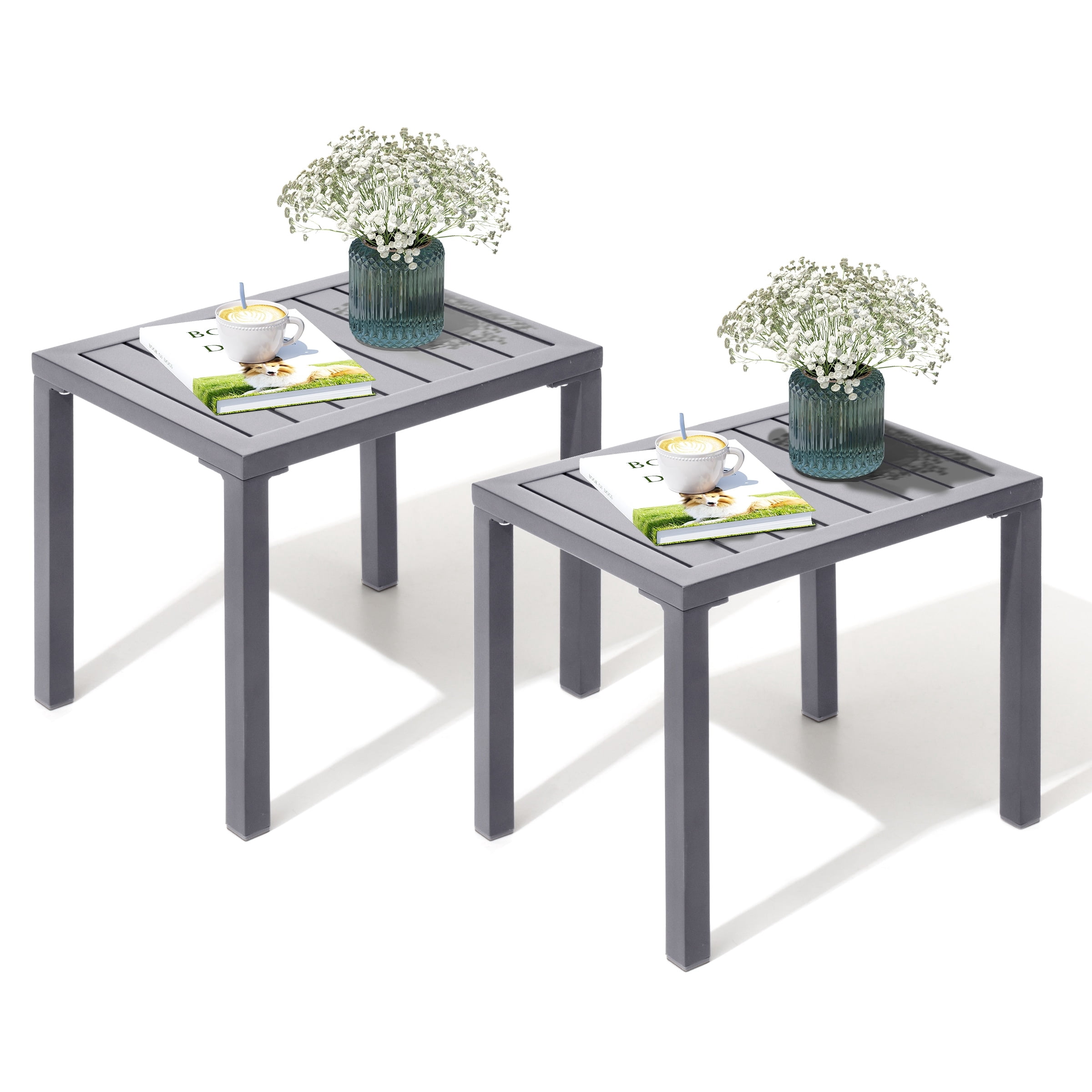 Crestlive Products Outdoor Side Table Aluminum Rectangular End Table Small Patio Table 18.00" L ...