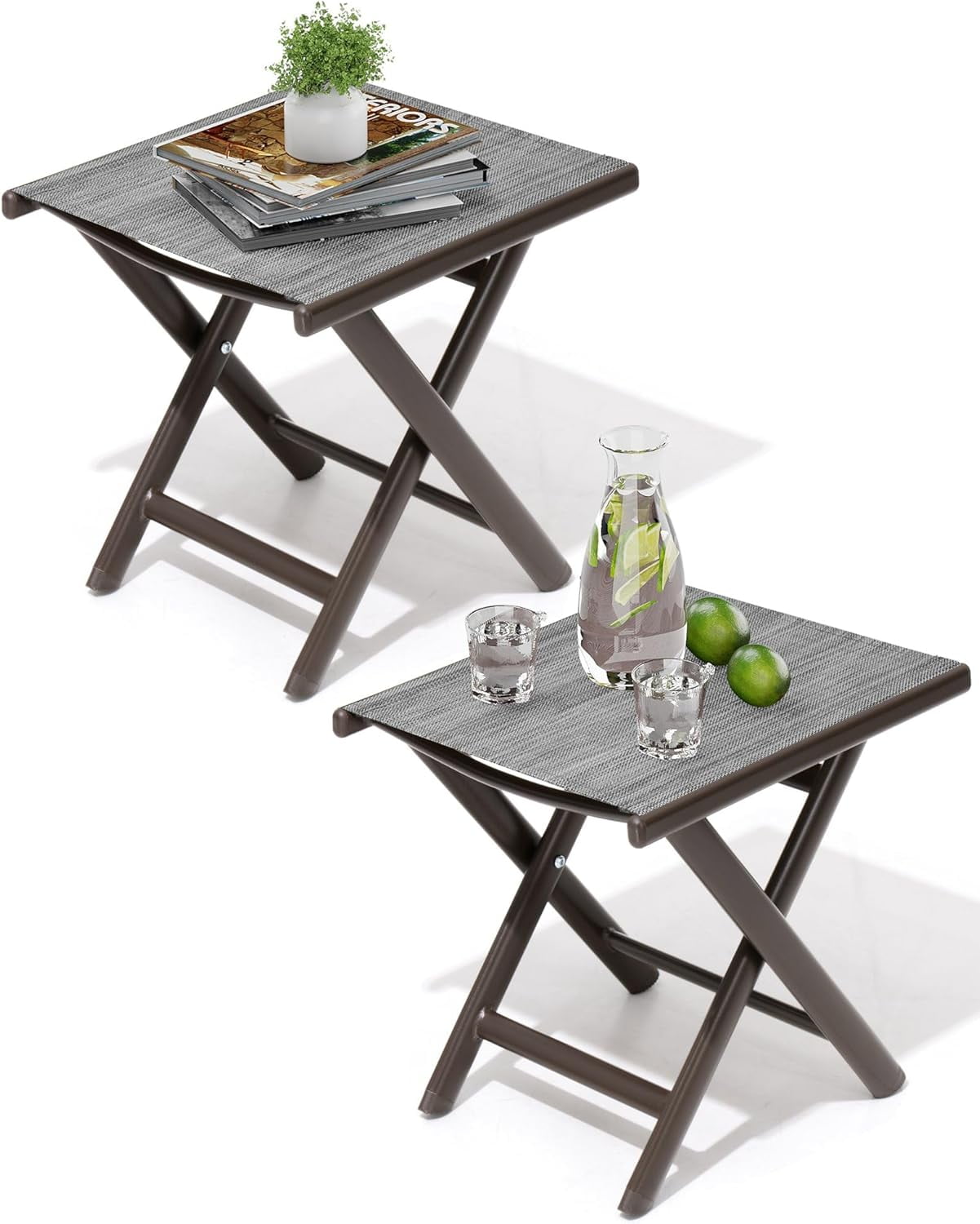 Crestlive Products Outdoor Side Table Set of 2, Aluminum Outdoor End ...