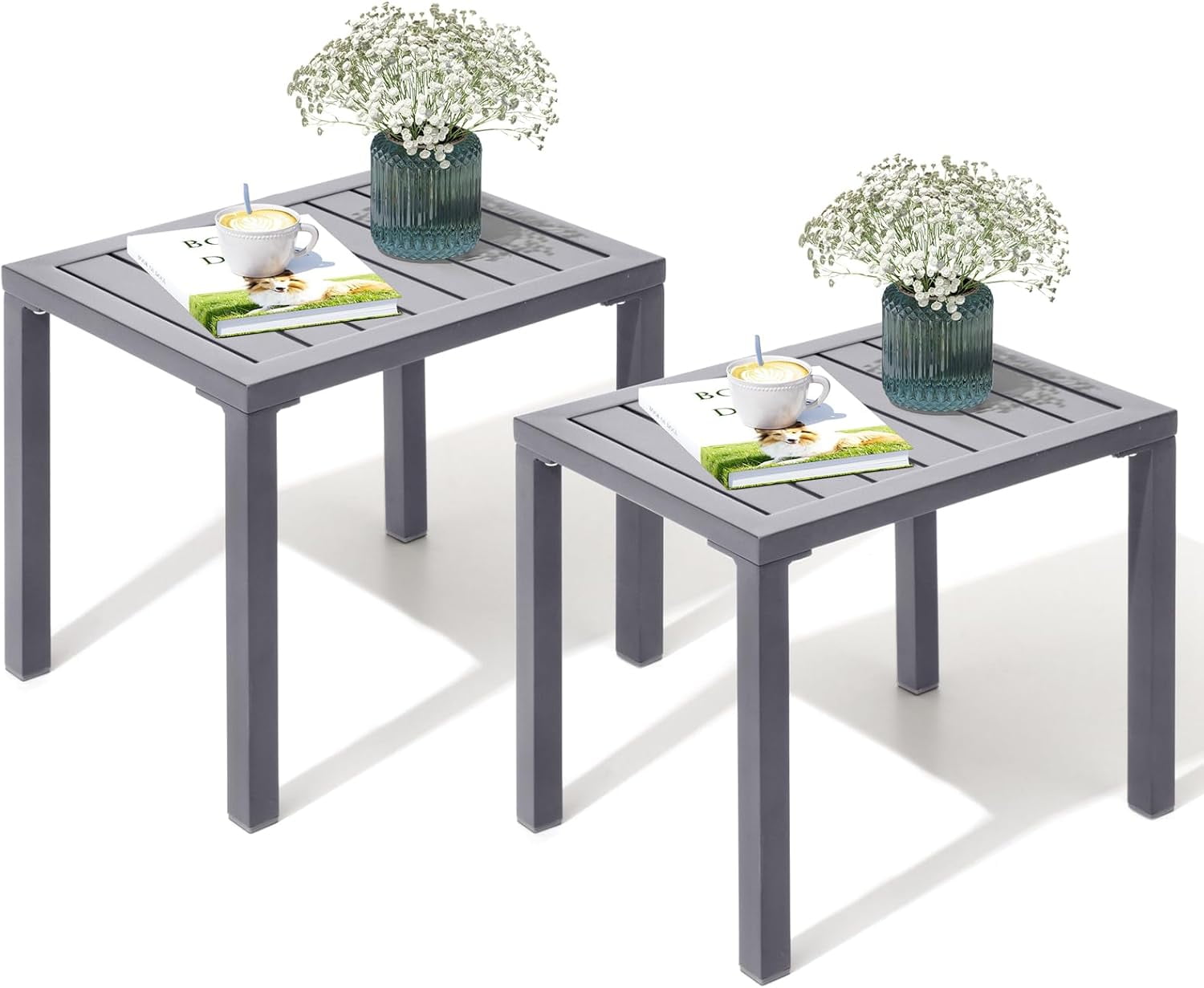 Crestlive Products Outdoor Side Table Set of 2, Aluminum Rectangular ...