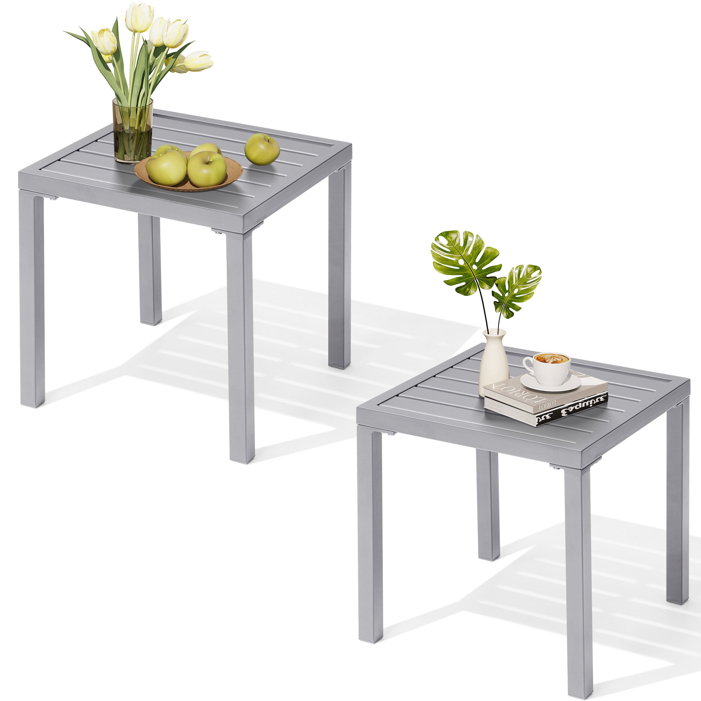 Crestlive Products Outdoor Side Table Set of 2,Small Square Metal End ...