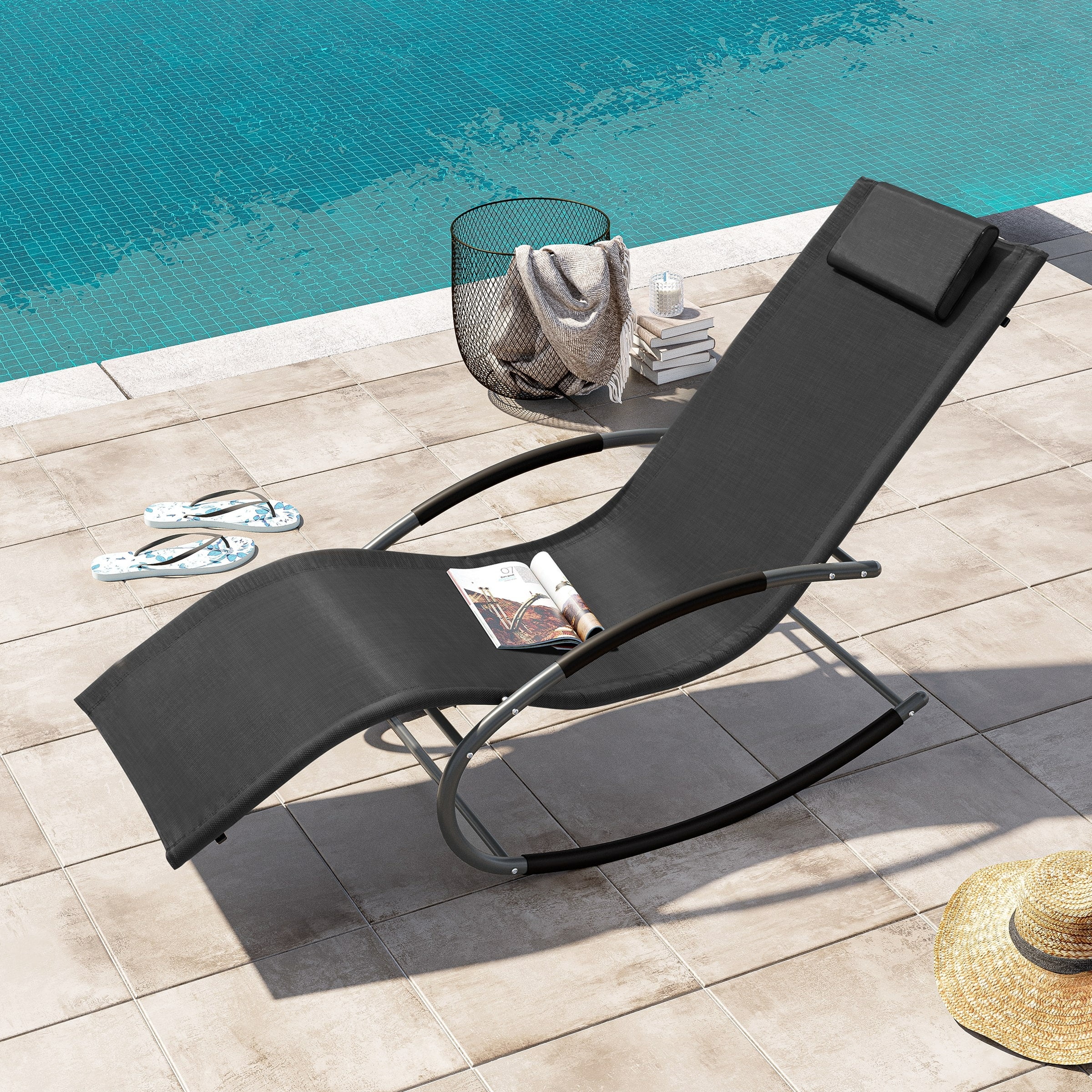 Crestlive Products Outdoor Patio Rocking Chair Curved Rocker Chaise ...