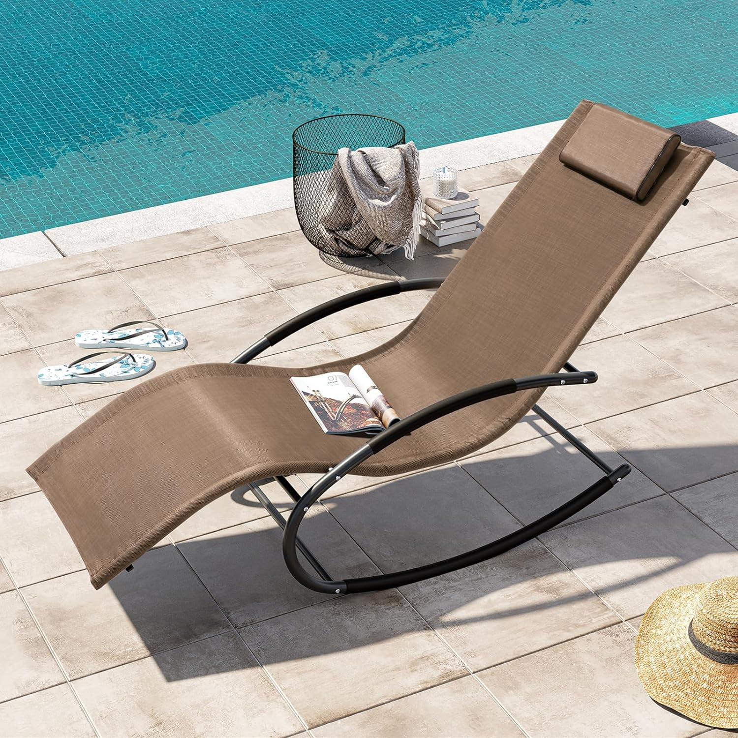 Crestlive Products Patio Rocking Chair Curved Rocker Chaise Lounge ...