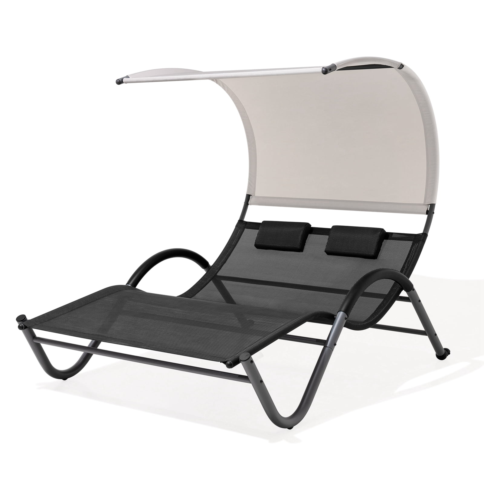 Crestlive Products Patio Steel Outdoor Double Chaise Lounger, Gray ...