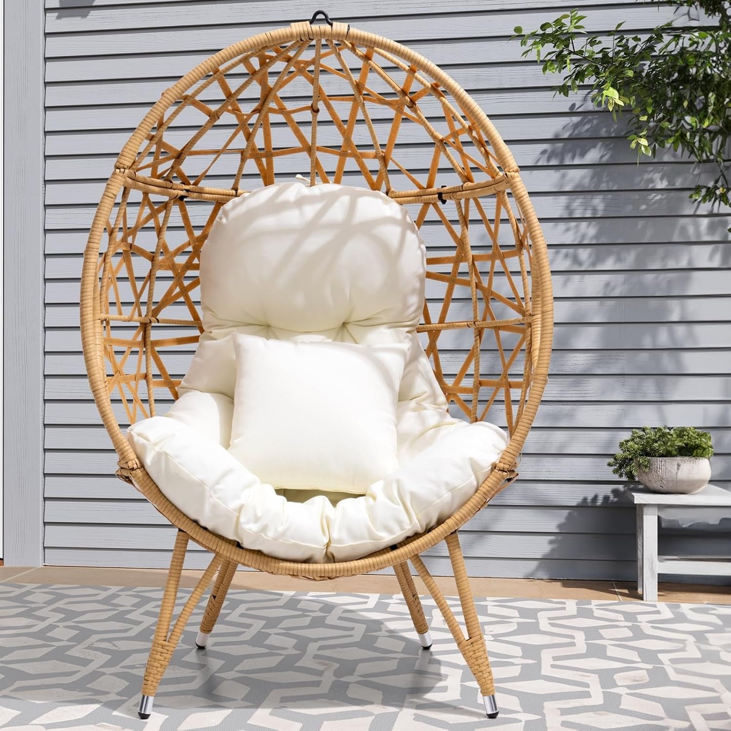 Crestlive Products Patio Wicker Egg Chair with Cushion and Pillow ...
