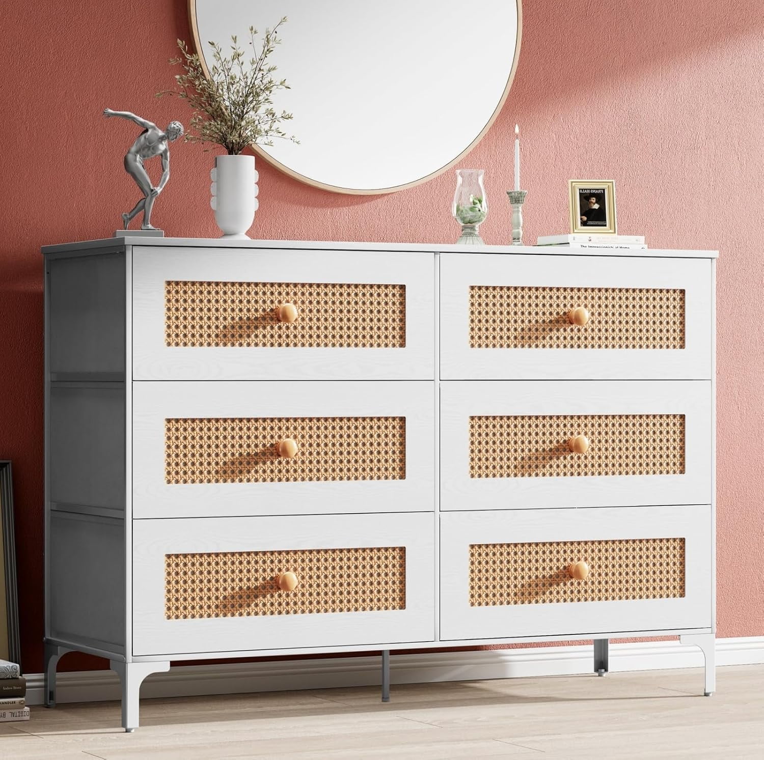Crestlive Products Rattan Dresser, 6-Drawer Dresser for Bedroom Modern ...