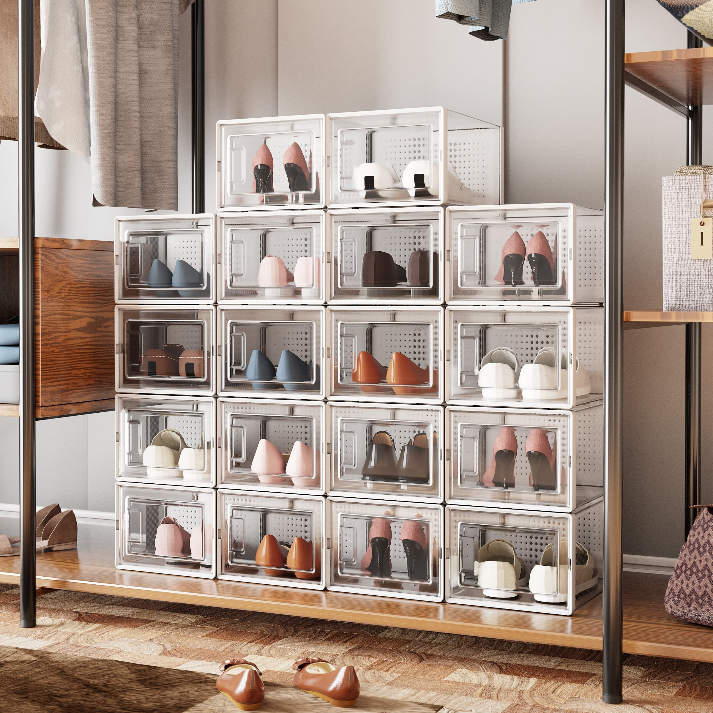 Crestlive Products Stackable Transparent Plastic Foldable Shoe Storage ...