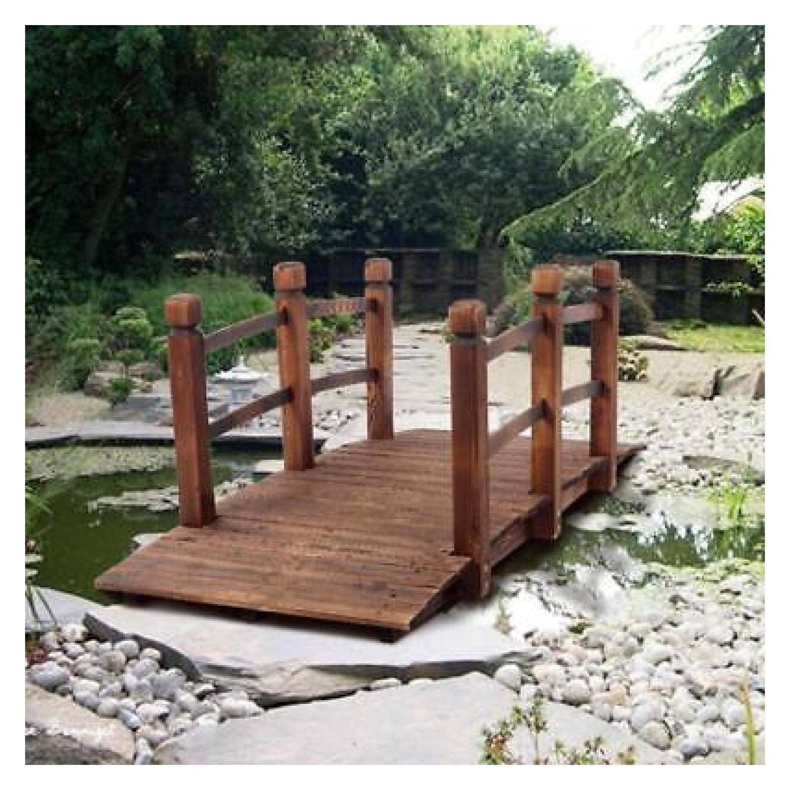 Crestora 5FT Wooden Garden Arch Bridge Garden Stream Yard Walkway 2 ...
