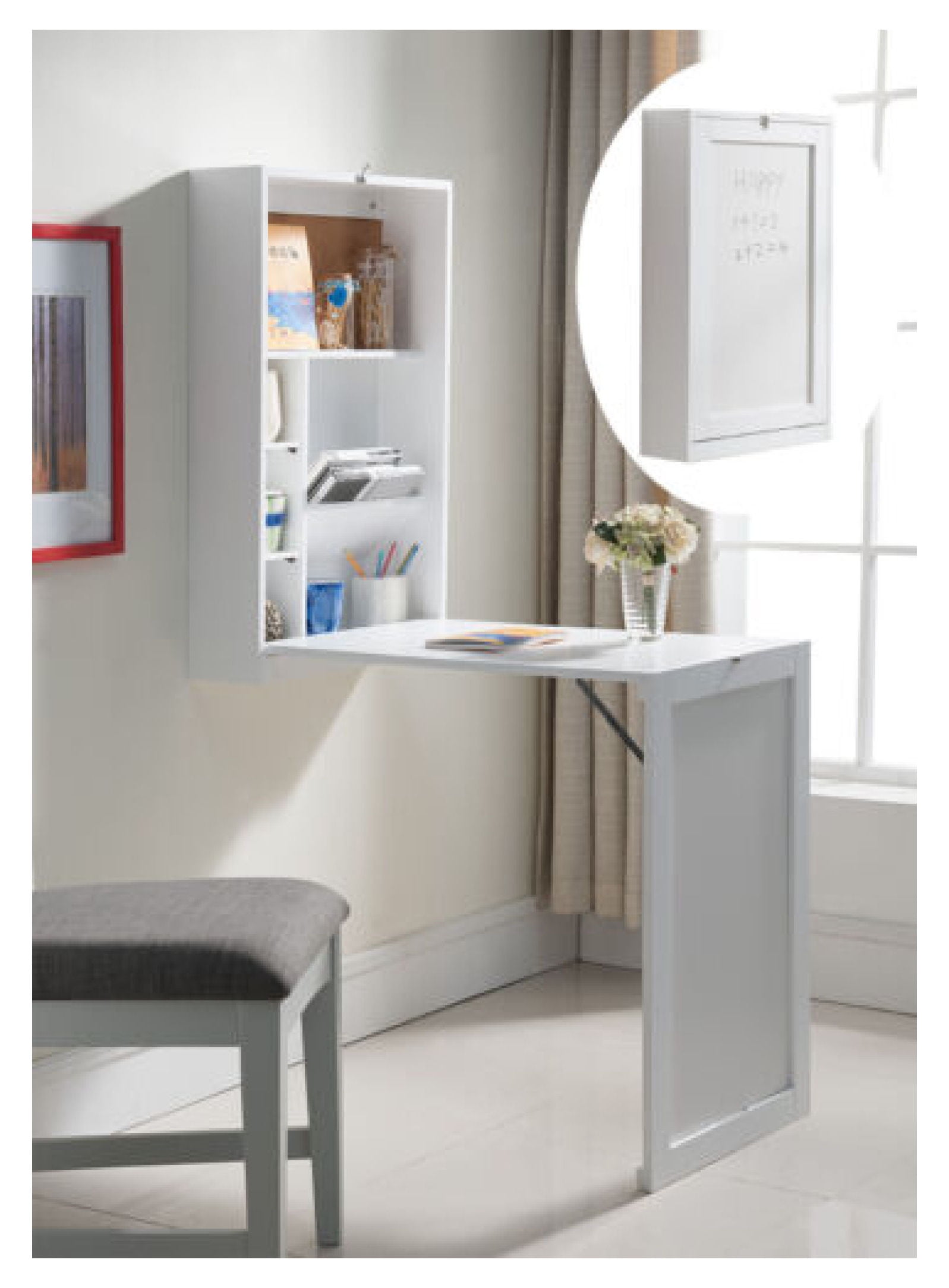 Crestora - Wall-Mounted Fold-Out Writing Floating Desk, White - Walmart.com