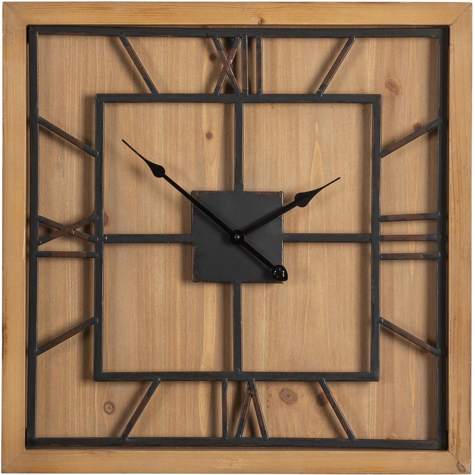 Crestview Collection Square Wood Wall Clock in Brown with Black Metal ...