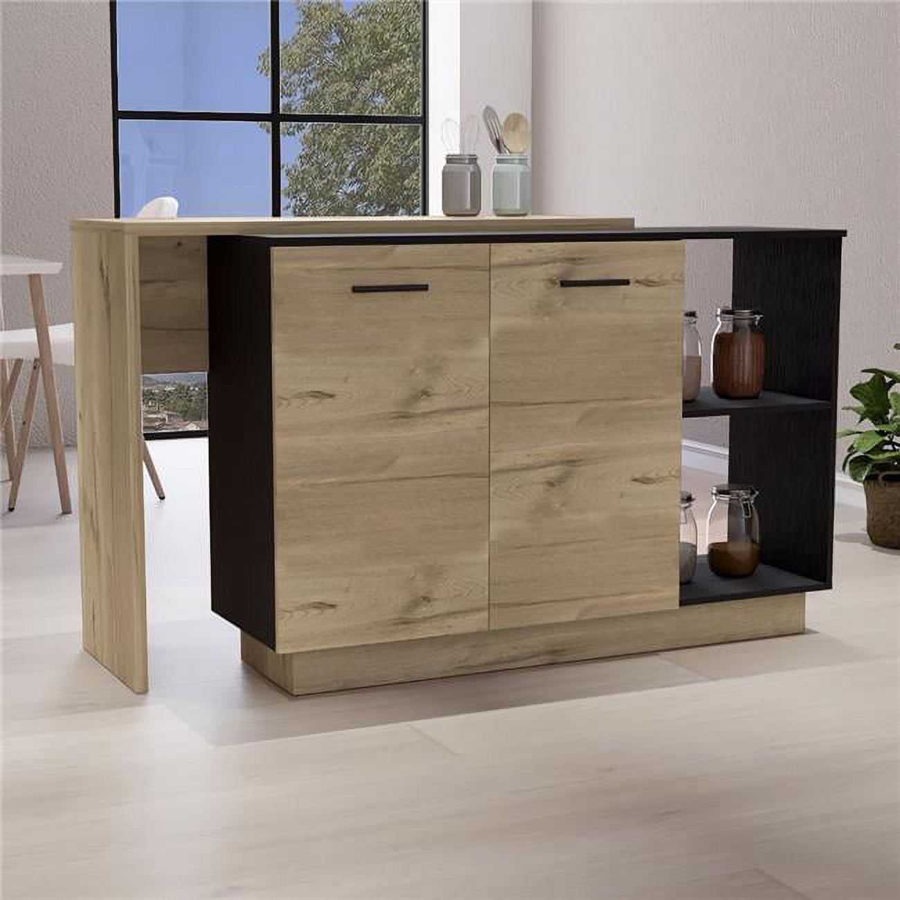 Creta Kitchen Island, Black & Light Oak - Walmart.com