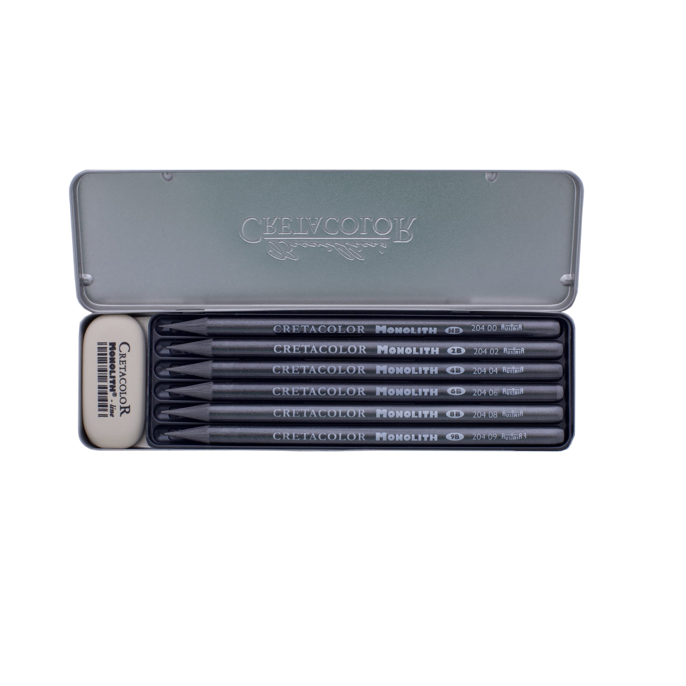 Cretacolor Monolith Graphite 7-Piece Set, Graphite & Eraser, Tin Box ...