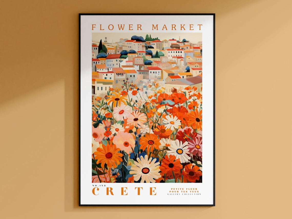 Crete Flower Market Poster, Greek Island, Flower Wall Art, Flower ...