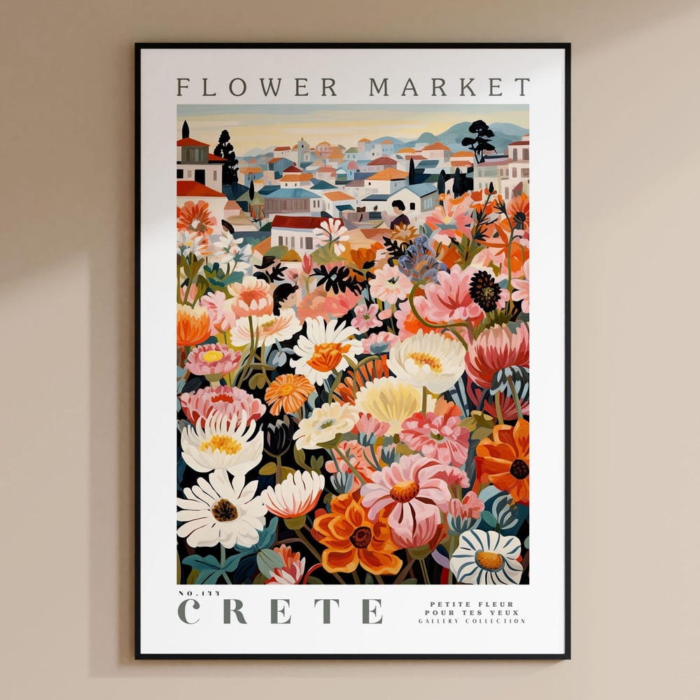 Crete Flower Market Poster, Greek Island, Flower Wall Art, Flower ...