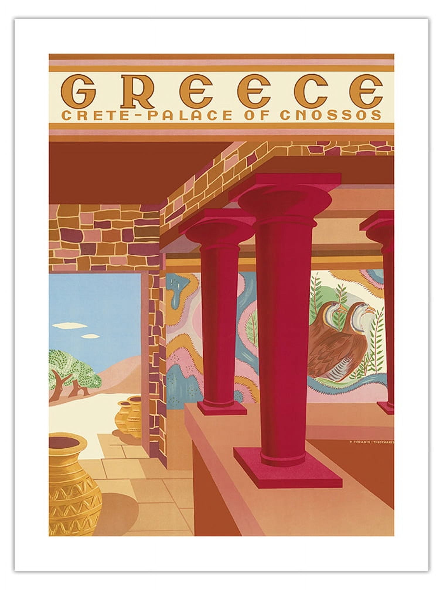 Crete Greece - Palace of Cnossos (Knossos) - Vintage Travel Poster by ...