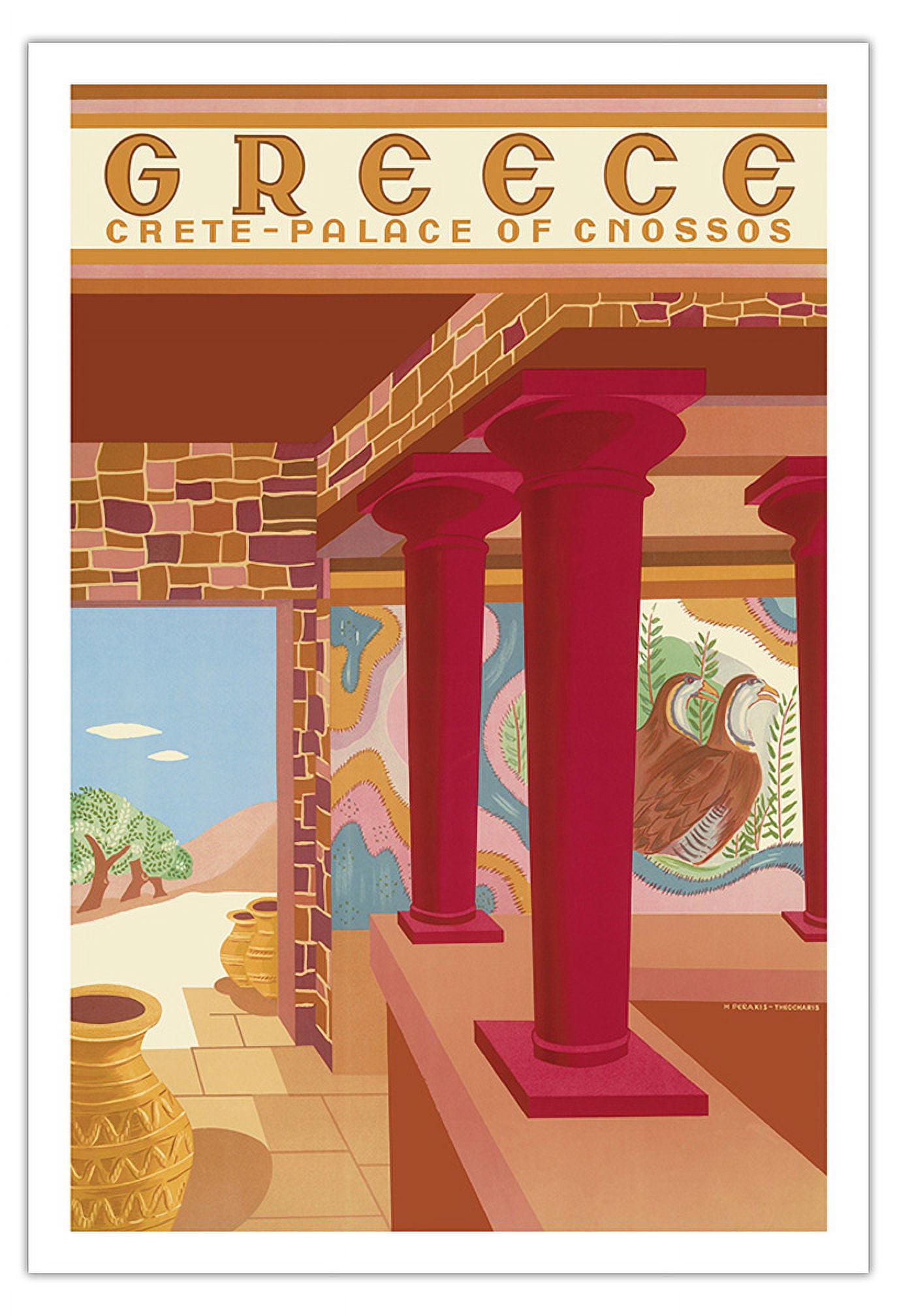 Crete Greece - Palace of Cnossos (Knossos) - Vintage Travel Poster by ...