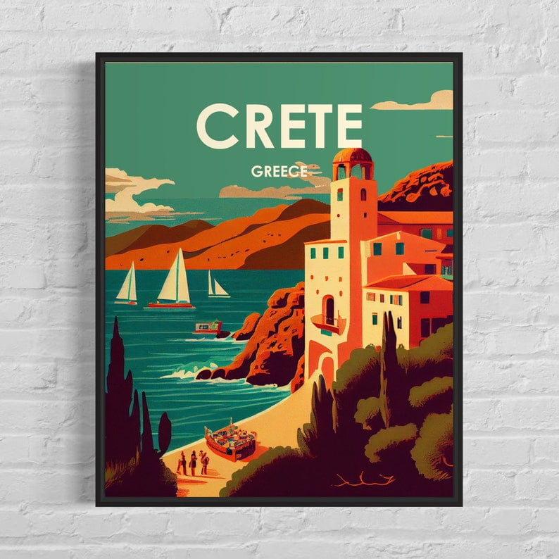 Crete Greece Retro Poster – Vintage City Wall Art Illustration ...
