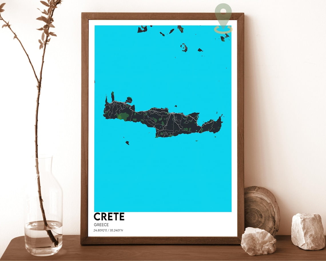Crete Map, Crete Map Print, Crete Wall Art, Crete Travel Poster, Crete ...