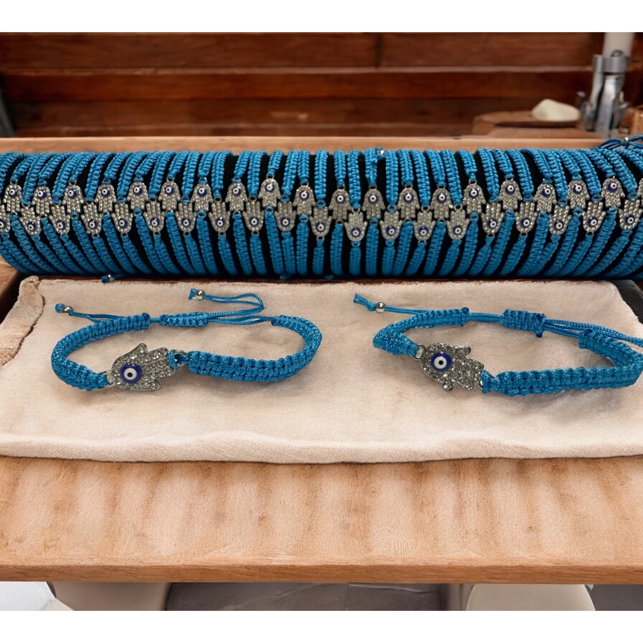 Crete Trading Inc Adjustable Evil Eye Threaded Bracelets Blue Hamsa ...