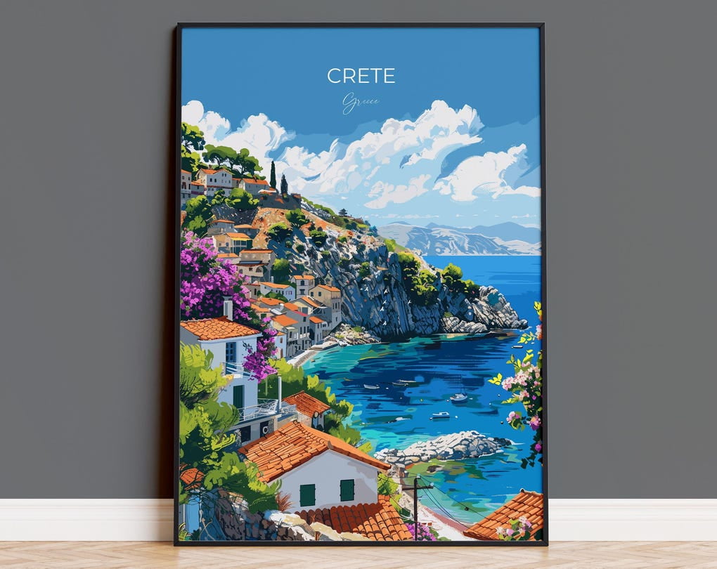 Crete Travel Poster, Travel Print Of Crete, Greece Gift, Greek Islands ...