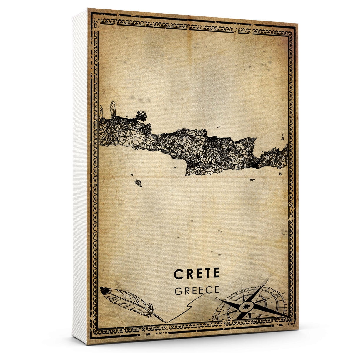Crete Vintage Map Prints Canvas, Greece Map Art Canvas, Canvas, Crete ...