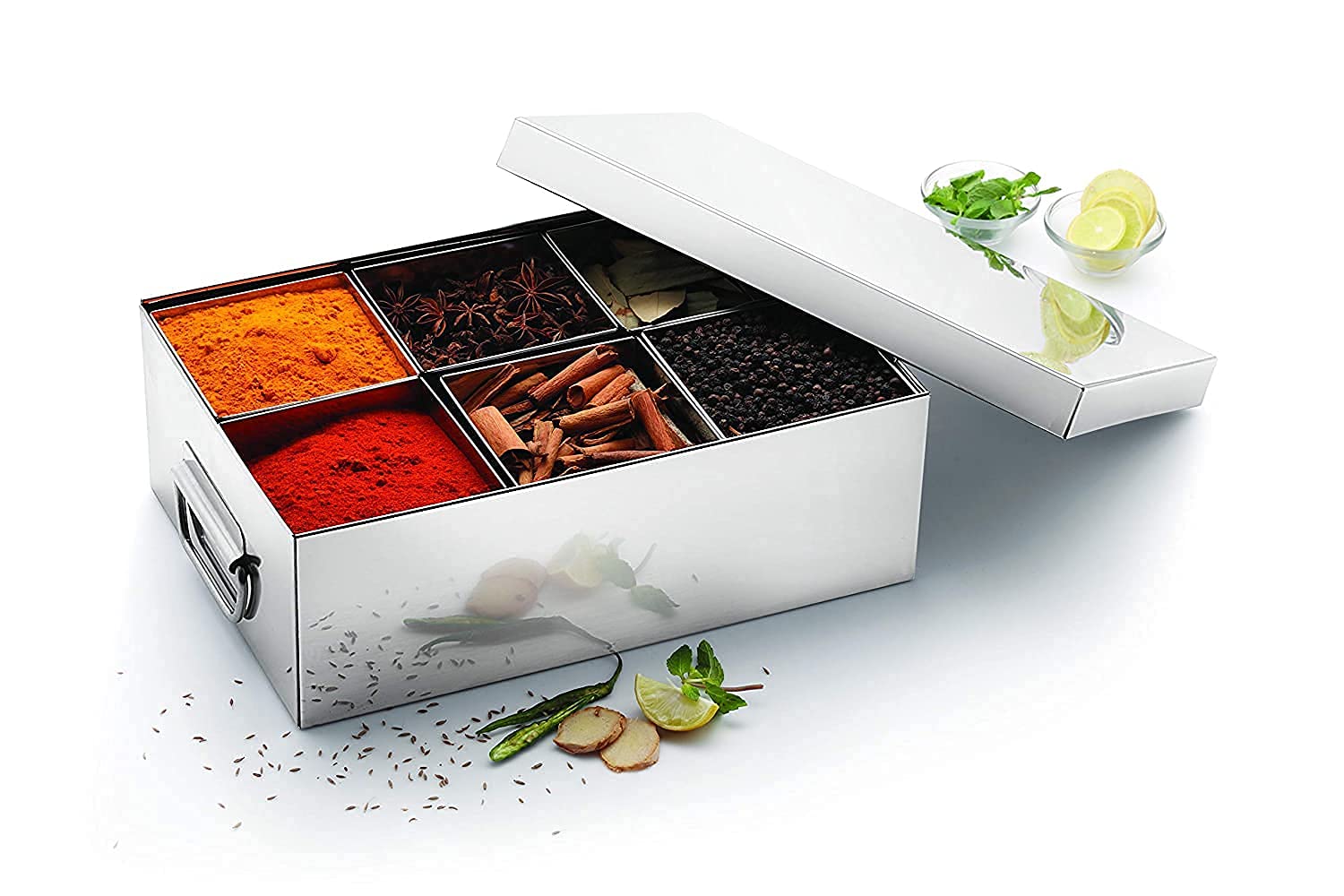 Crevita Stainless Steel 6 Compartment Jumbo Spice BoxSteel Extra Large ...