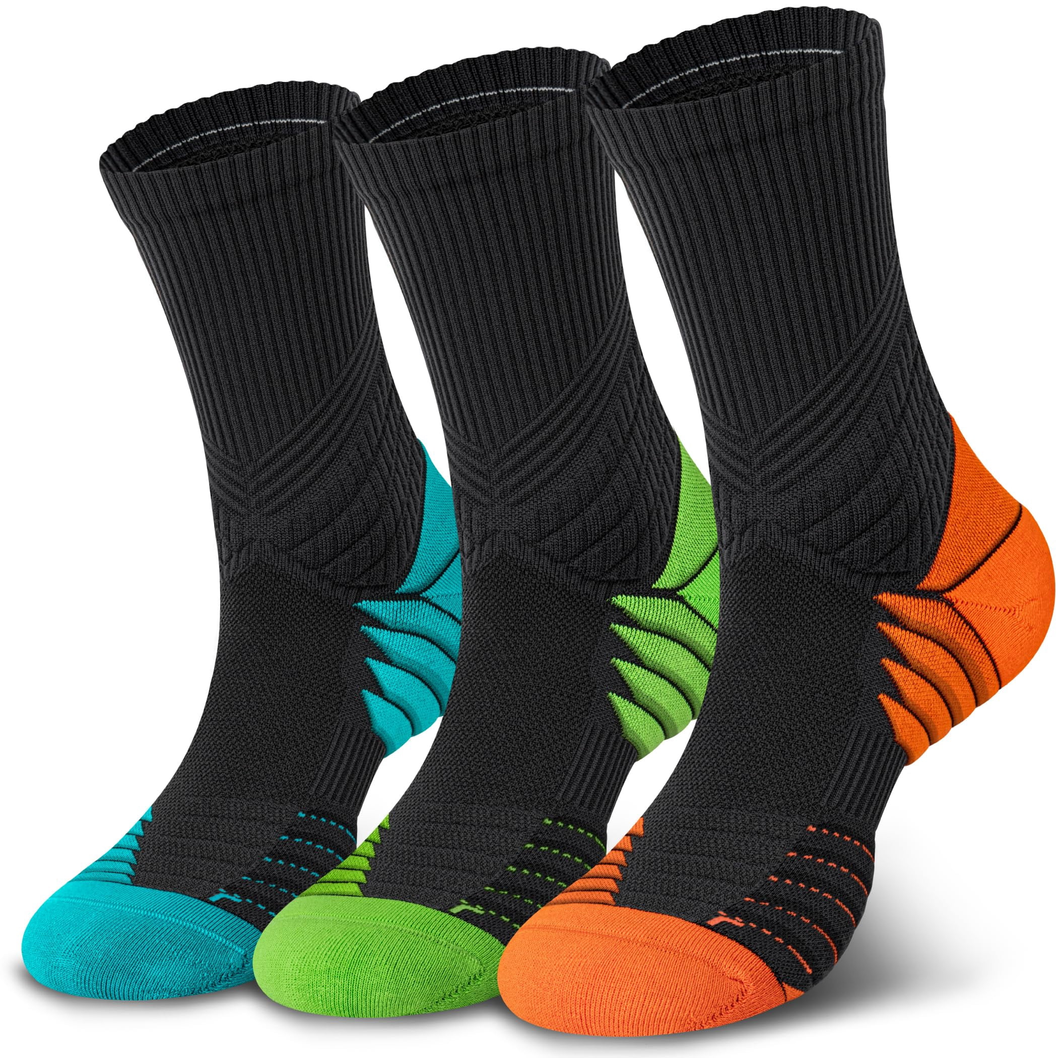 Crew Athletic Socks Orange Green Blue 3 Pairs Small Running Sports Use ...