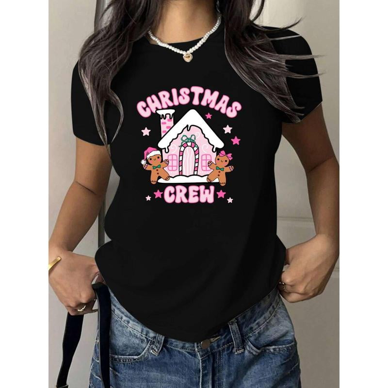 Crew Design Pink Tee with Playful Gingerbread House and Characters ...