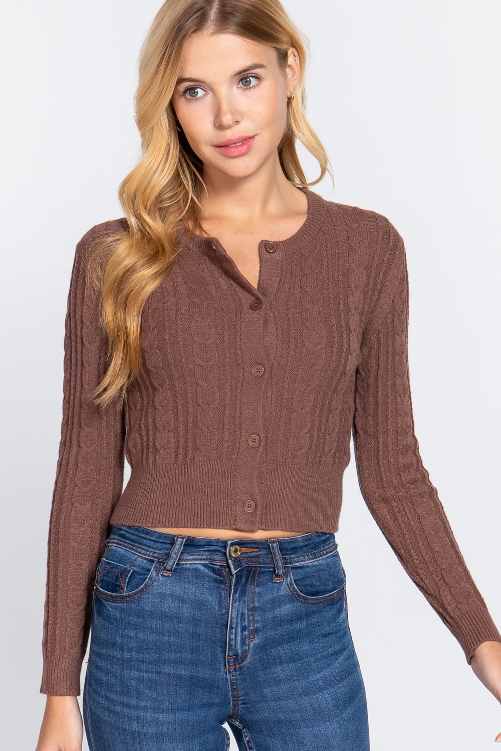 Crew Neck Cable Sweater Cardigan - Walmart.com