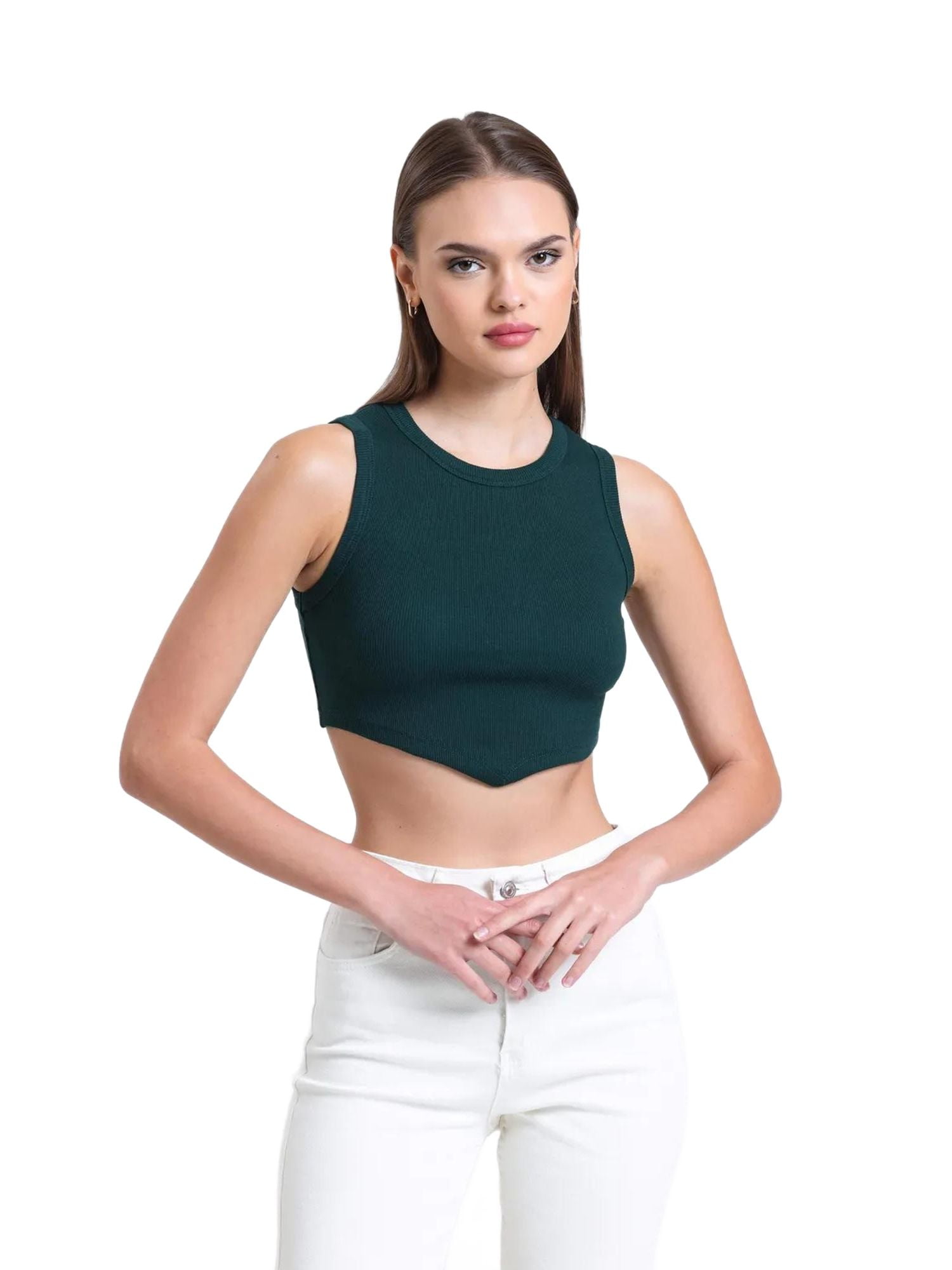 Crew Neck Crop Top with a V-Shaped Front - Walmart.com