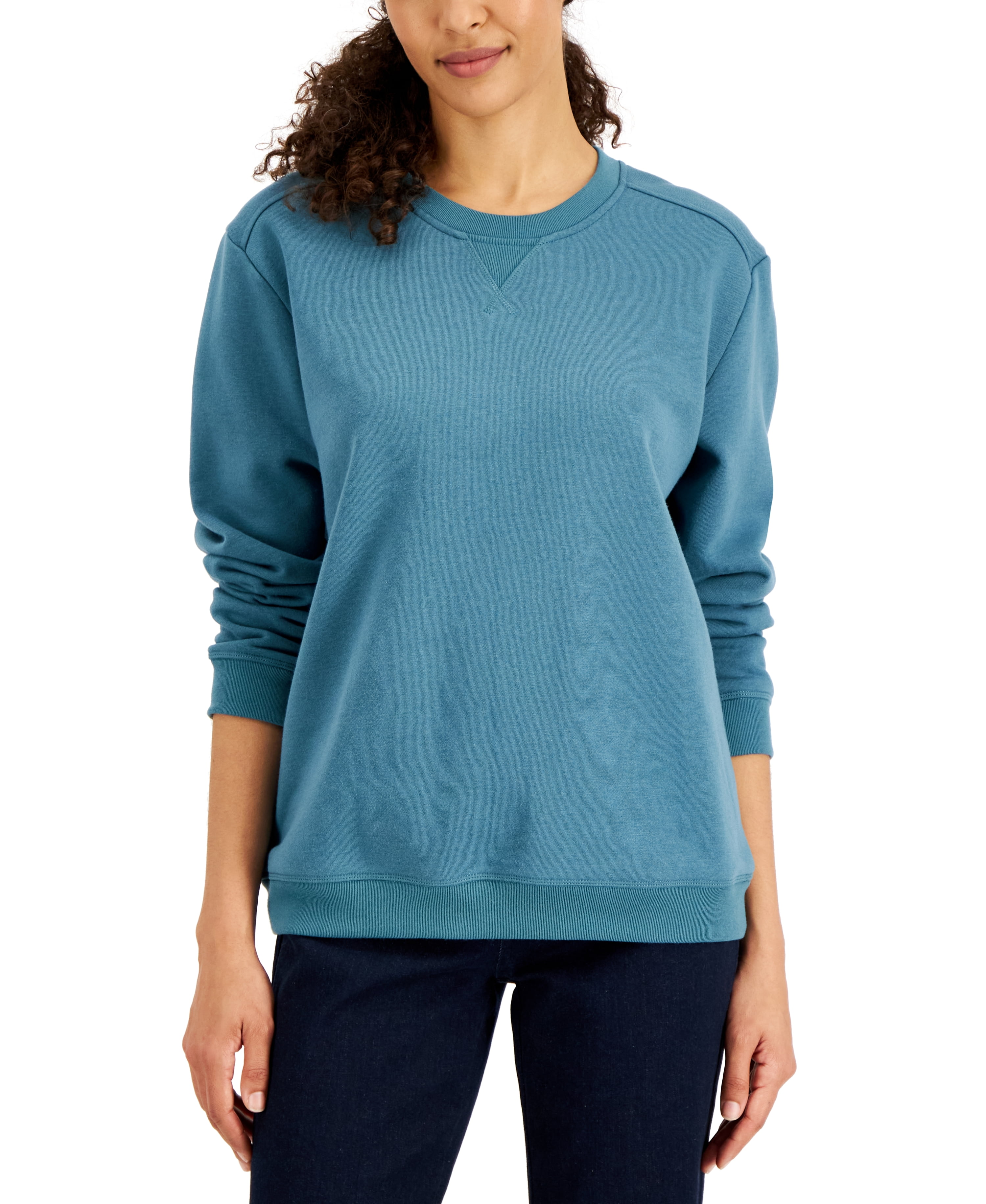 Crew Neck Fleece Sweatshirt Deep Jade L - Walmart.com