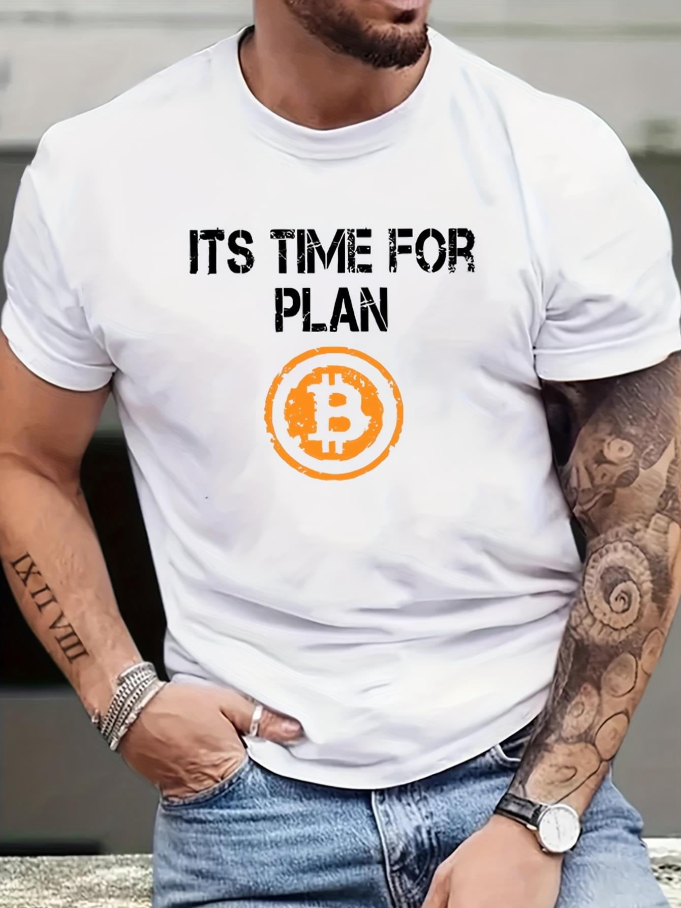 Crew Neck IT'S TIME FOR PLAN Print Men's Summer Short Sleeve Sports T ...