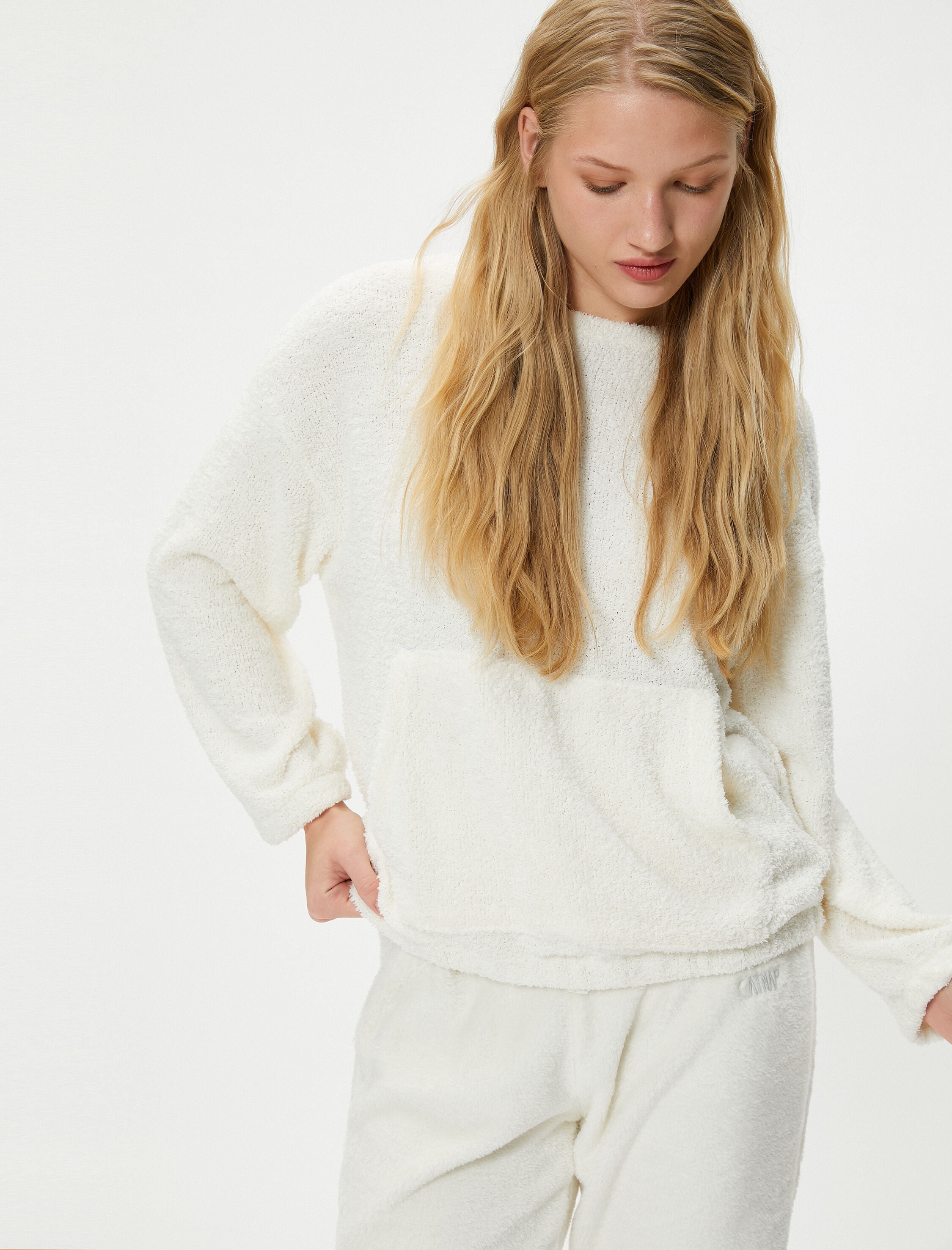 Crew Neck Pocket Kangaroo Pocket Detail Pyjama Top - Walmart.com