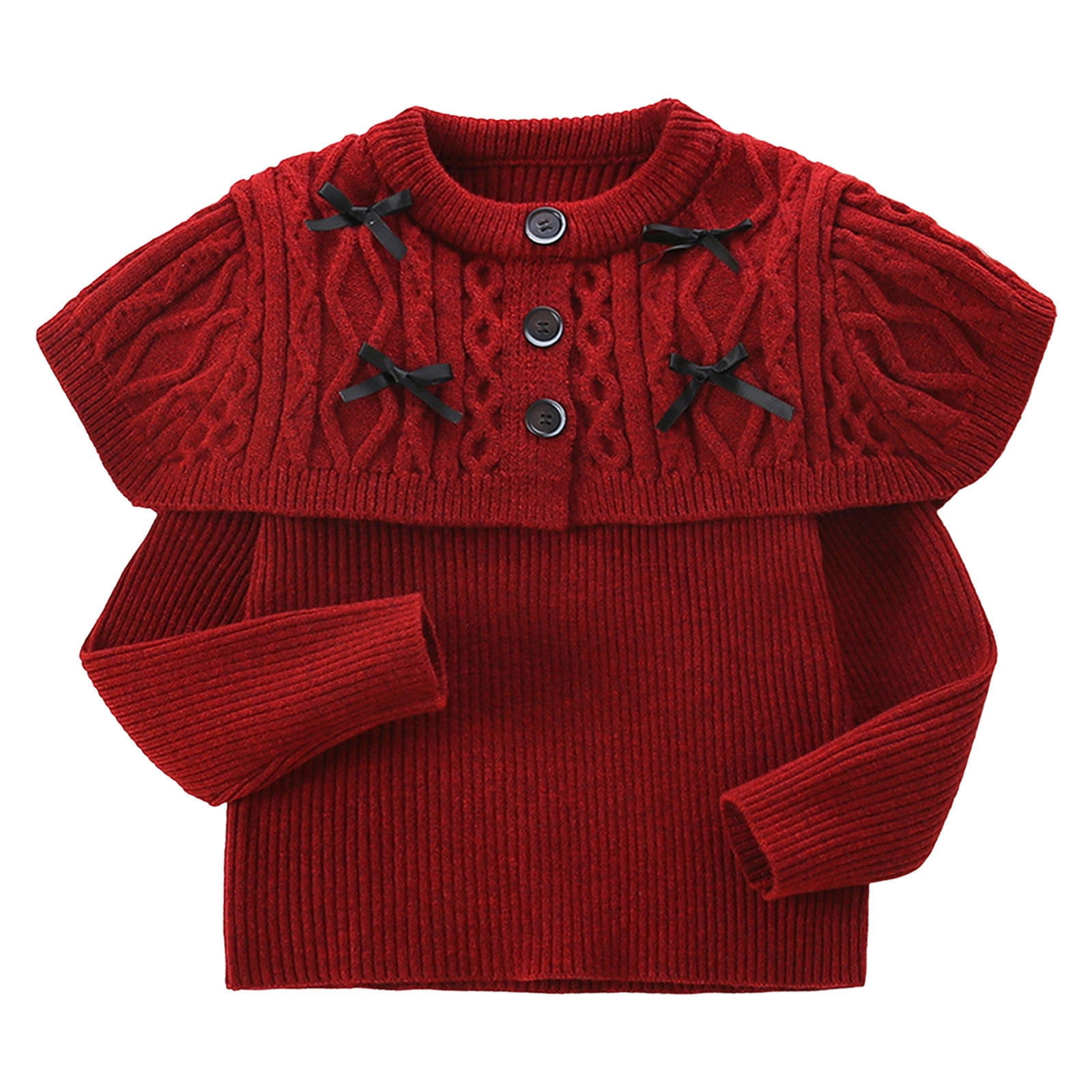 Crew Neck Sweater Girls Button Long Sleeve Knitted Pullover Cute Comfy ...