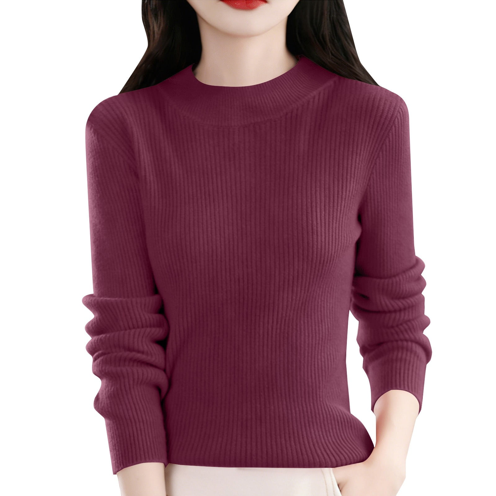 Crew Neck Sweater for Women, Yigetop Women's Pure Color Classic Stripe ...