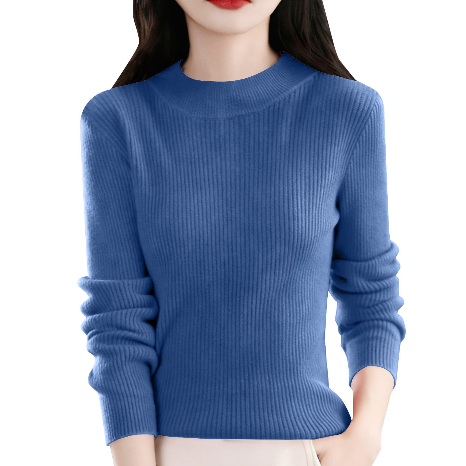 Crew Neck Sweater for Women, Yigetop Women's Pure Color Classic Stripe ...