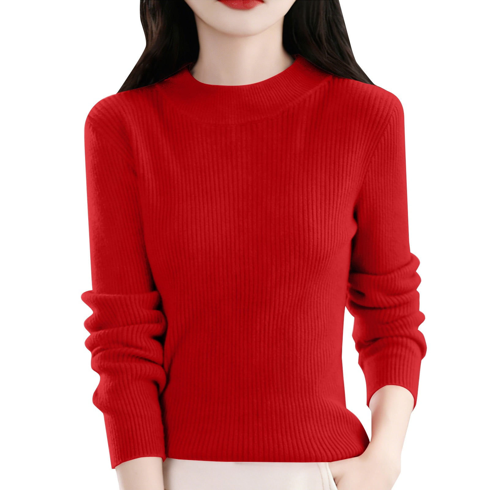 Crew Neck Sweater for Women, Yigetop Women's Pure Color Classic Stripe ...