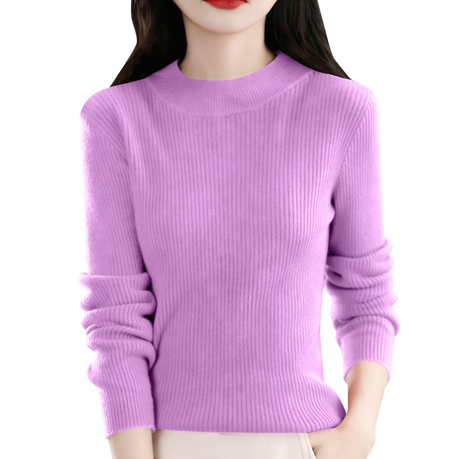 Crew Neck Sweater for Women, Yigetop Women's Pure Color Classic Stripe ...