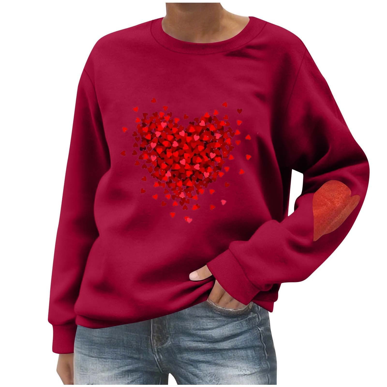 Crew Neck Sweatshirts For Women Heart Graphic Print Long Sleeve ...
