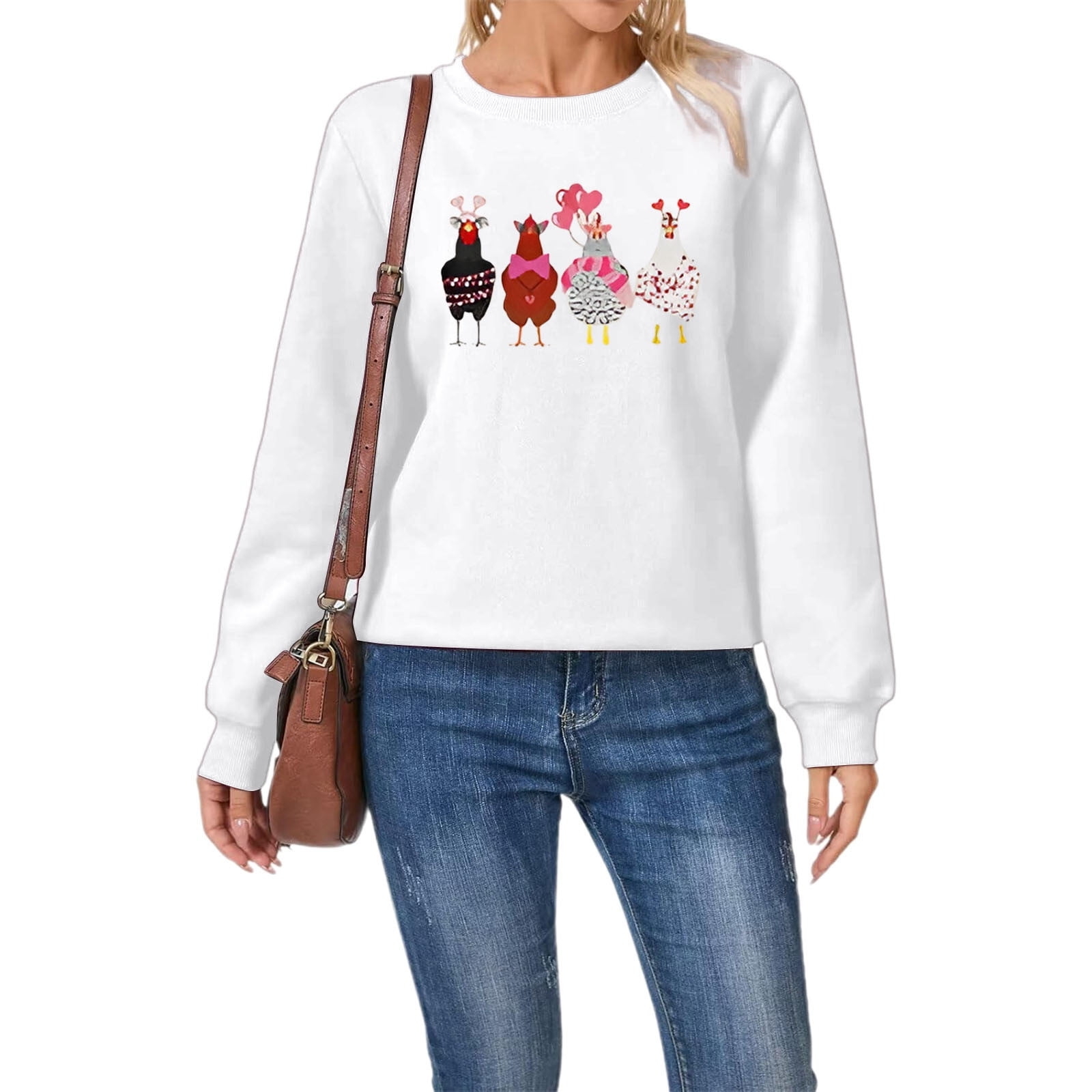 Crew Neck Sweatshirts For Women Heart Print Thin Casual Long Sleeve ...