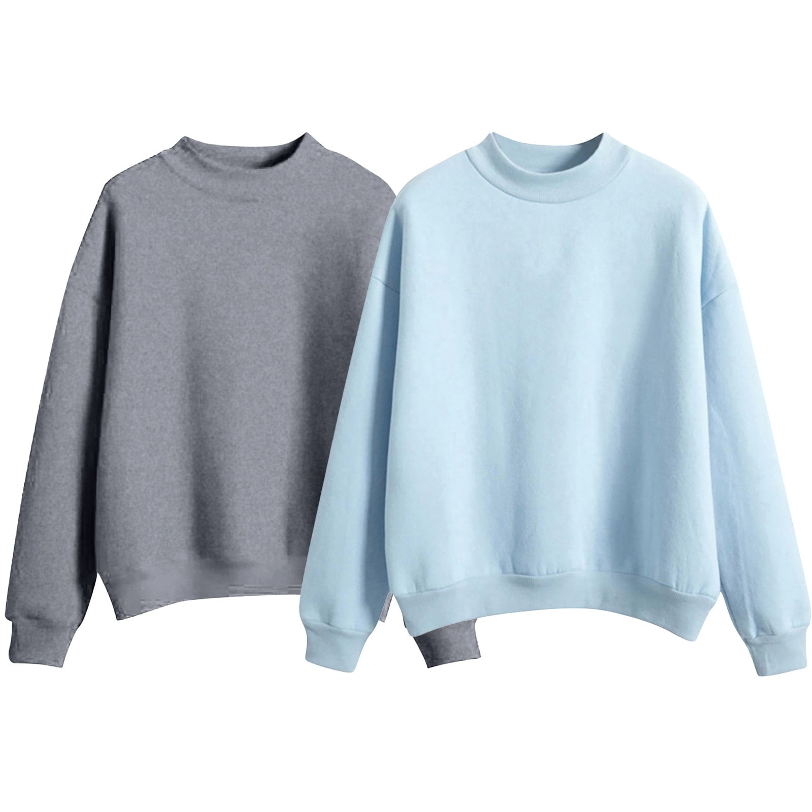 Crew Neck Sweatshirts Women, Fadeal Two Piece Solid Color Fleece Lined ...