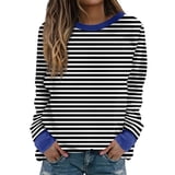 Crew Neck Sweatshirts Women Fashion Striped – Long Sleeve 2024 Trendy ...